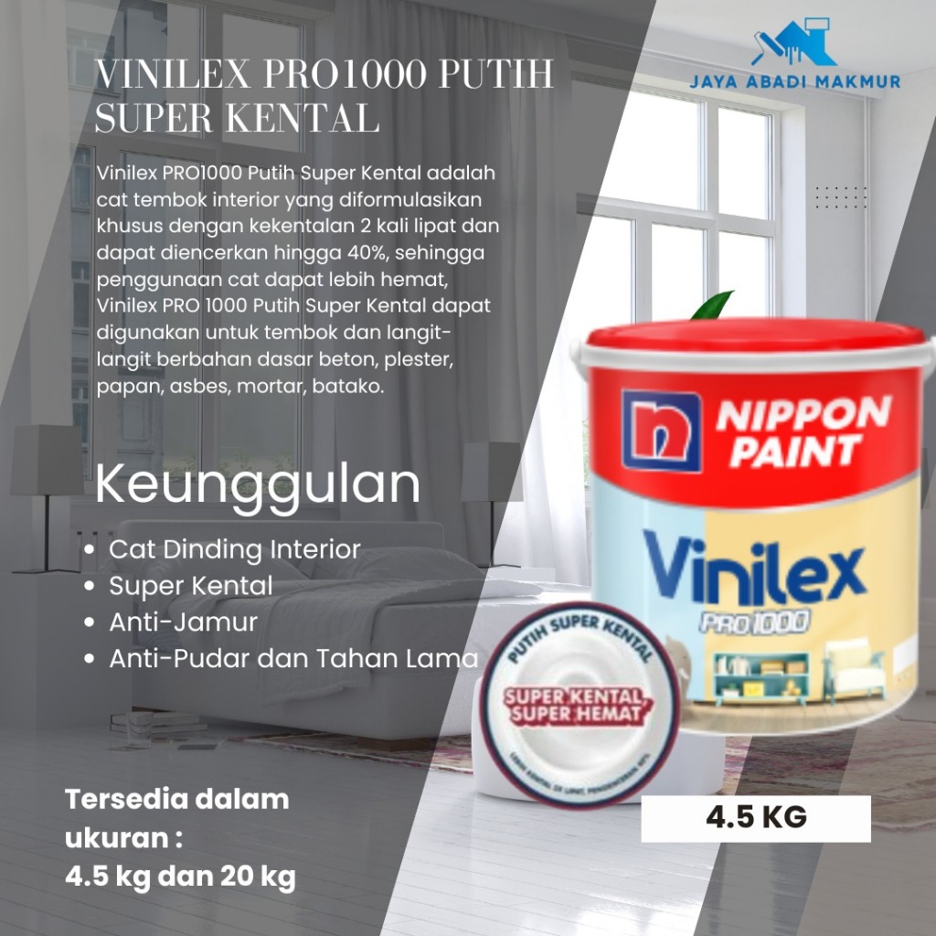 Jual Nippon Paint Vinilex PRO 1000 Putih Super Kental 4.5 kg / Cat ...