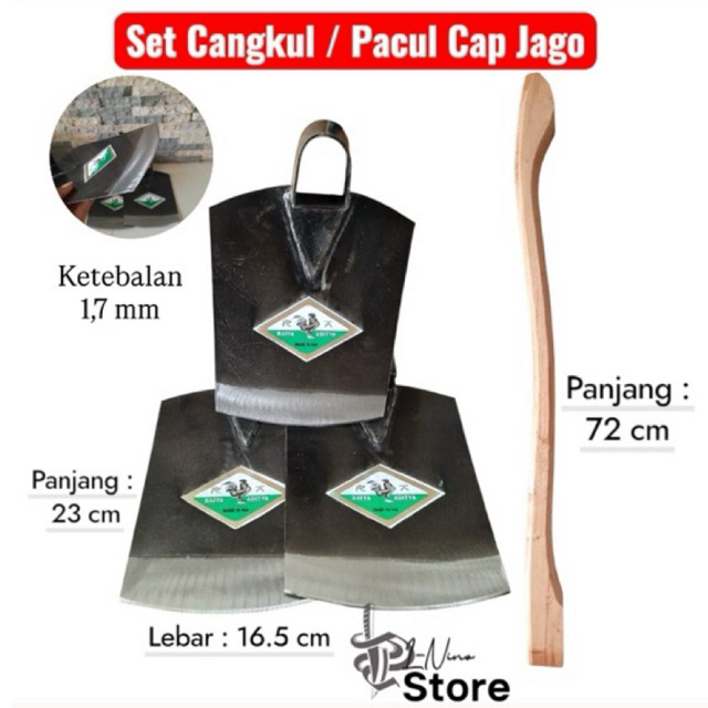 Jual Set Cangkul / Pacul Cap Ayam Jago Lokal dan Gagang Kayu/ cangkul ...