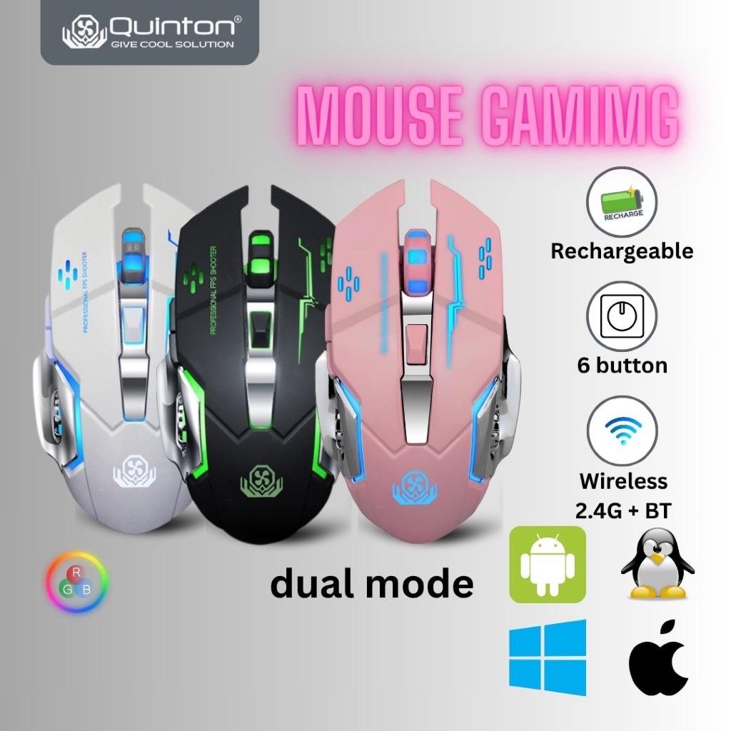 Jual Quinton Mouse wireless gaming 6D button Rechargeable T2 led RGB 2 ...