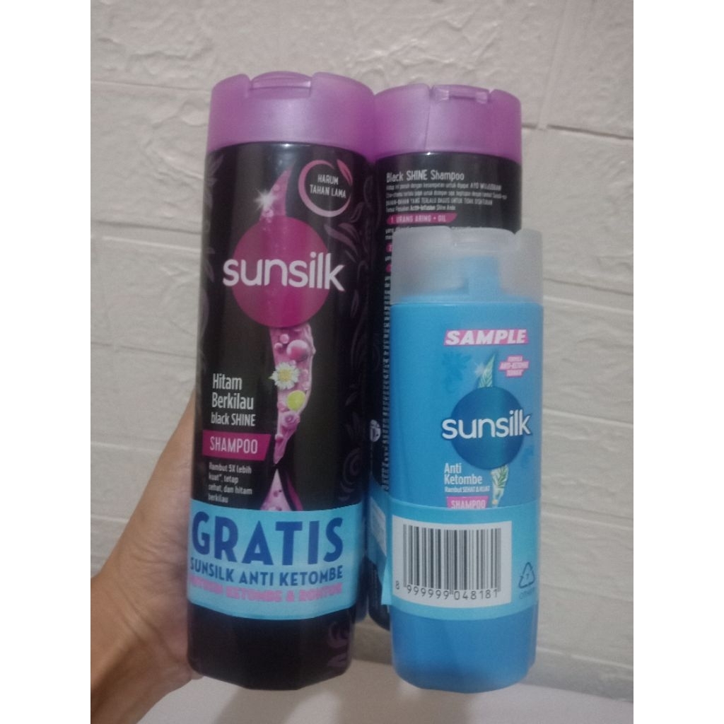 Jual Sunsilk Shampoo black shine 160ml gratis shampoo anti ketombe 50ml ...