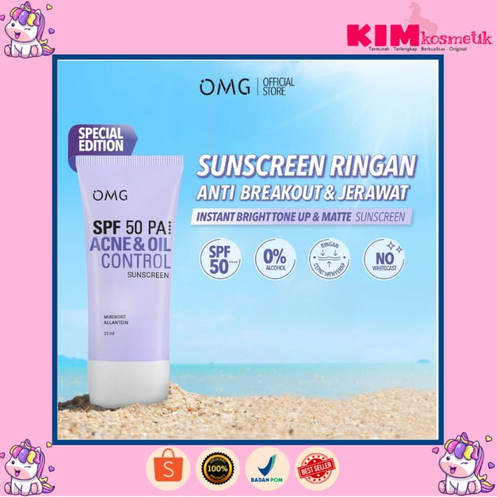 Jual OMG Acne & Oil Control UV Barrier Sunscreen SPF50 PA++++ I ...