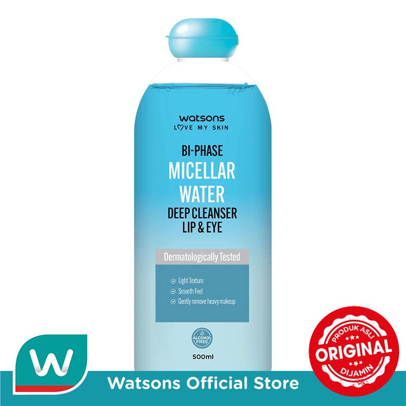 Jual Watsons Bi-Phase Micellar Water Deep Cleanser Lip & Eye 500ml ...
