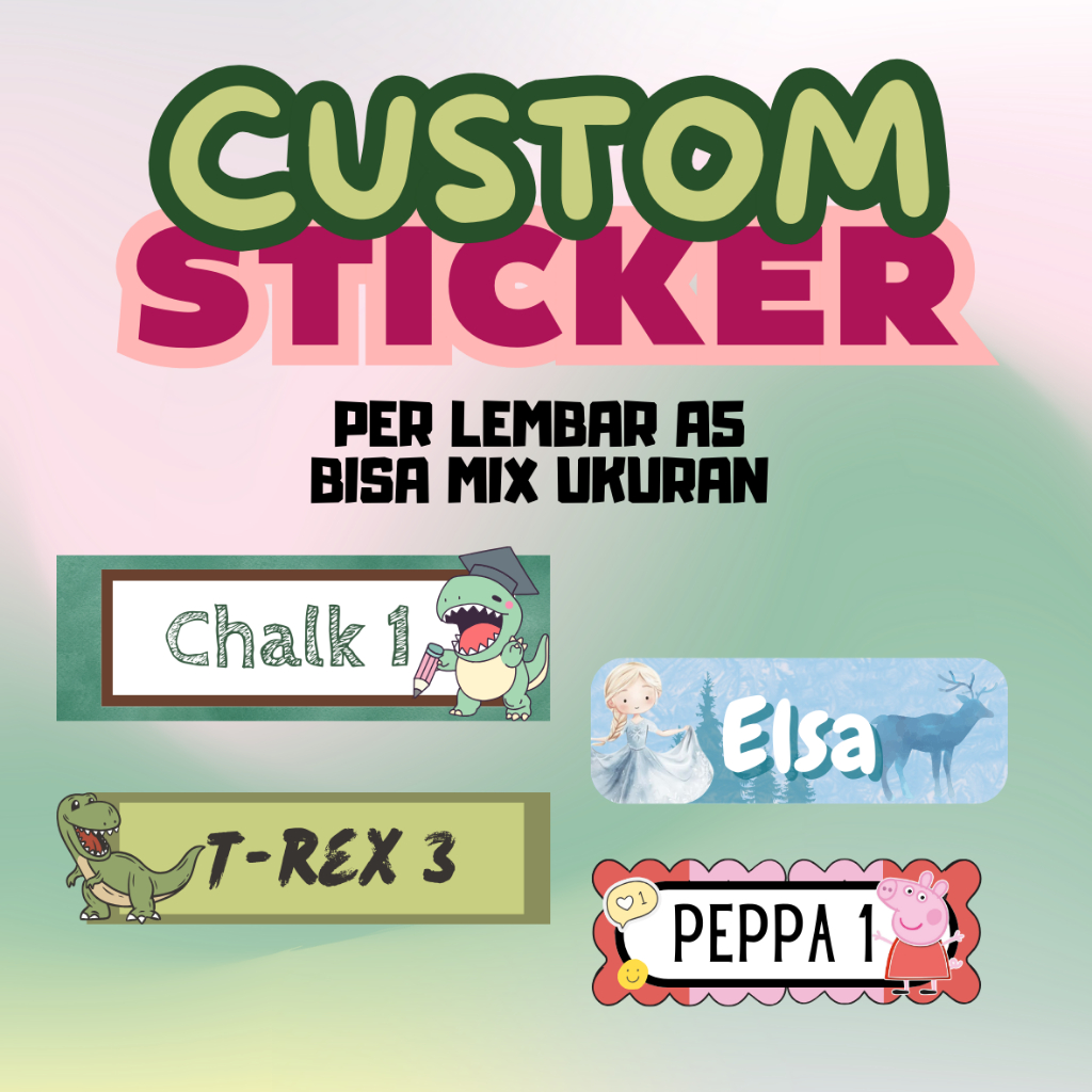 Jual JUAL STICKER CUSTOM NAMA (Name Tag) per lembar A5 (MIX SIZE) Tahan ...