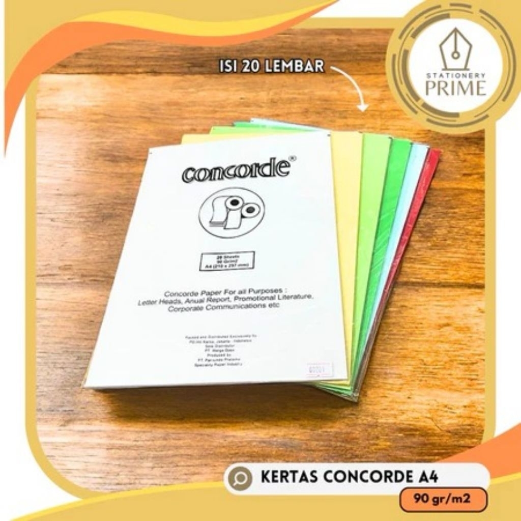 Jual Kertas Concorde 90gr A4 isi 20 lembar - Putih Kuning Hijau Biru ...
