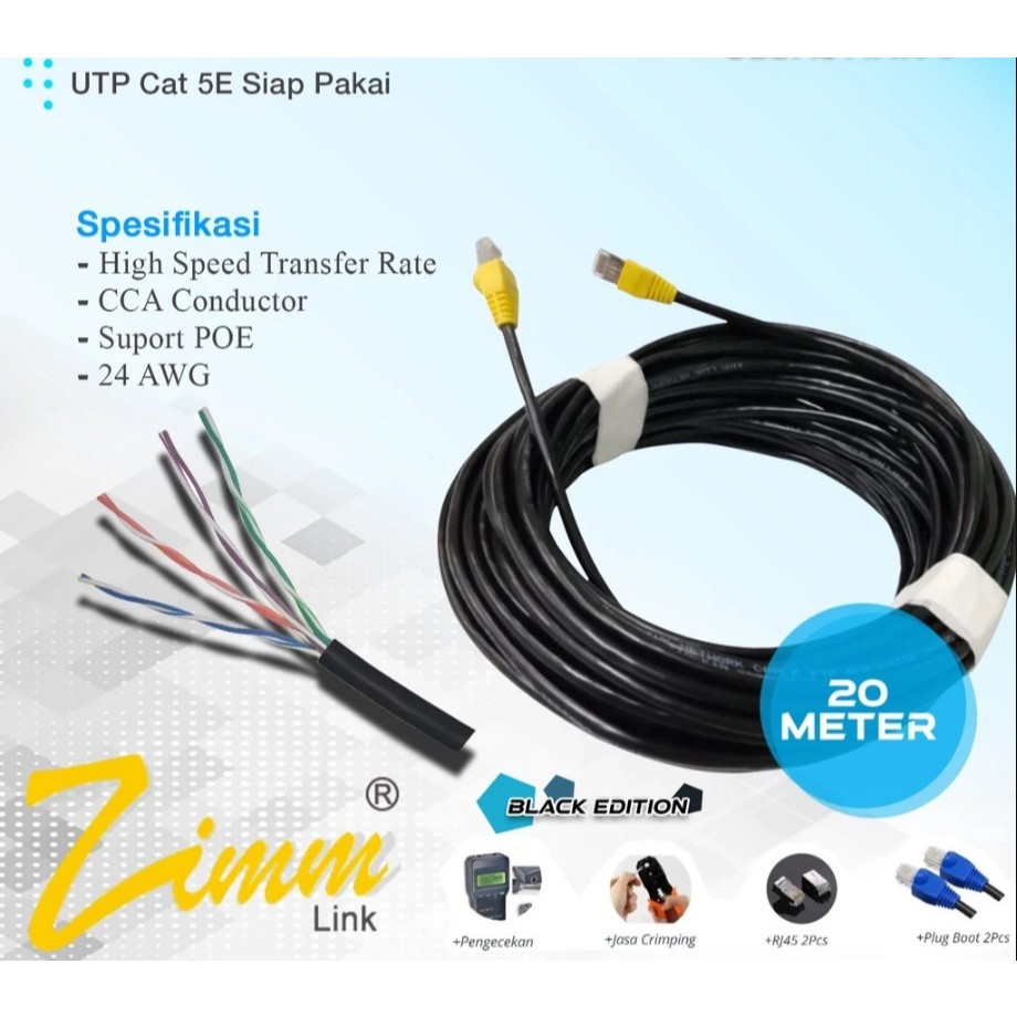 Jual [𝐒𝐈𝐀𝐏 𝐏𝐀𝐊𝐀𝐈] Kabel LAN 20 Meter UTP CAT 5e 20M Kabel UTP FTP Siap ...