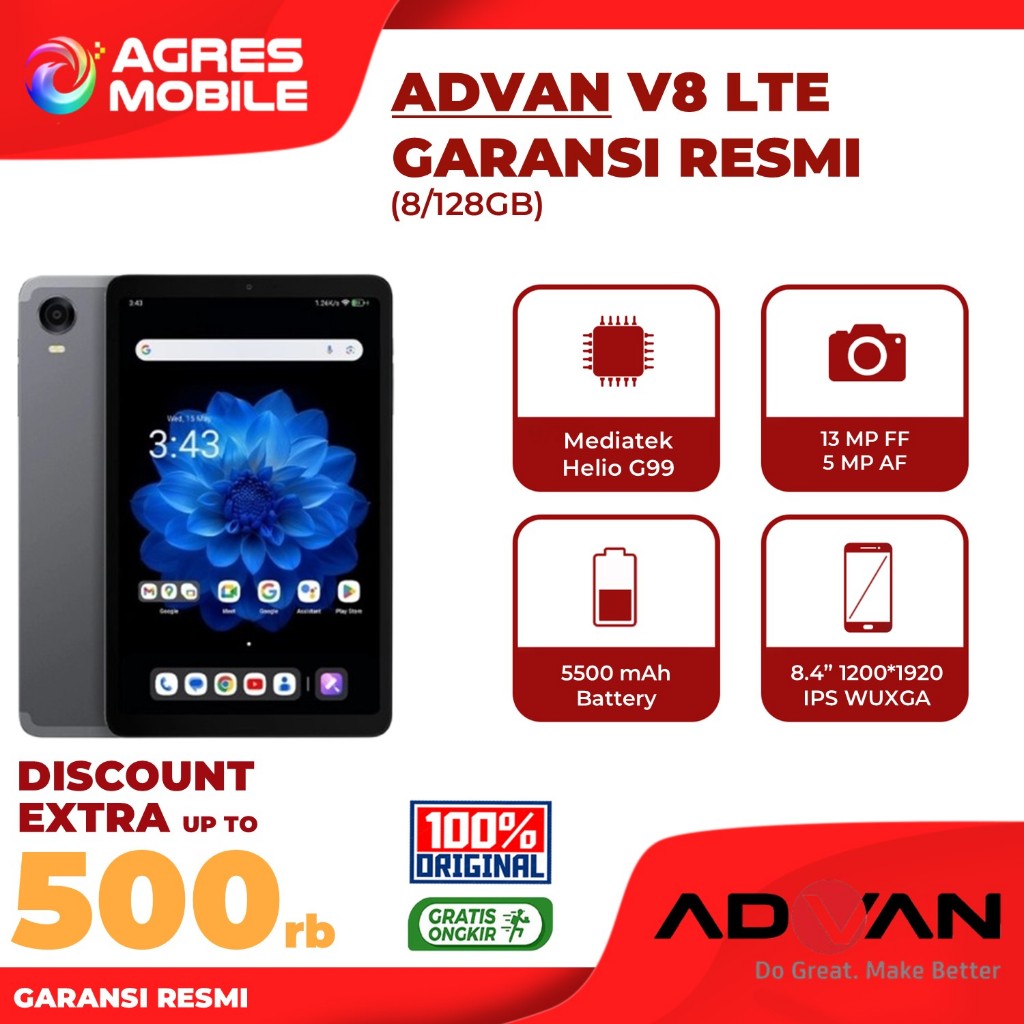 Jual ADVAN Tab V8 8+8/128GB Dual Sim Card 4G LTE | MTK Helio G99 Up to ...
