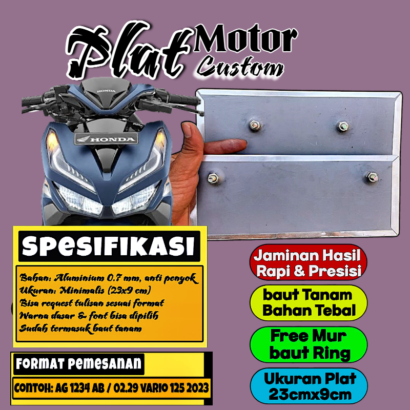 Jual plat motor putih custom font terbaru model baut tanam / plat nomor ...