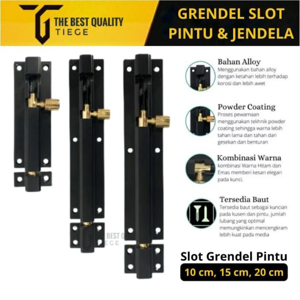 Jual Grendel Slot Pintu dan Jendela 4inch 6inch 8inch Warna Hitam Kunci ...