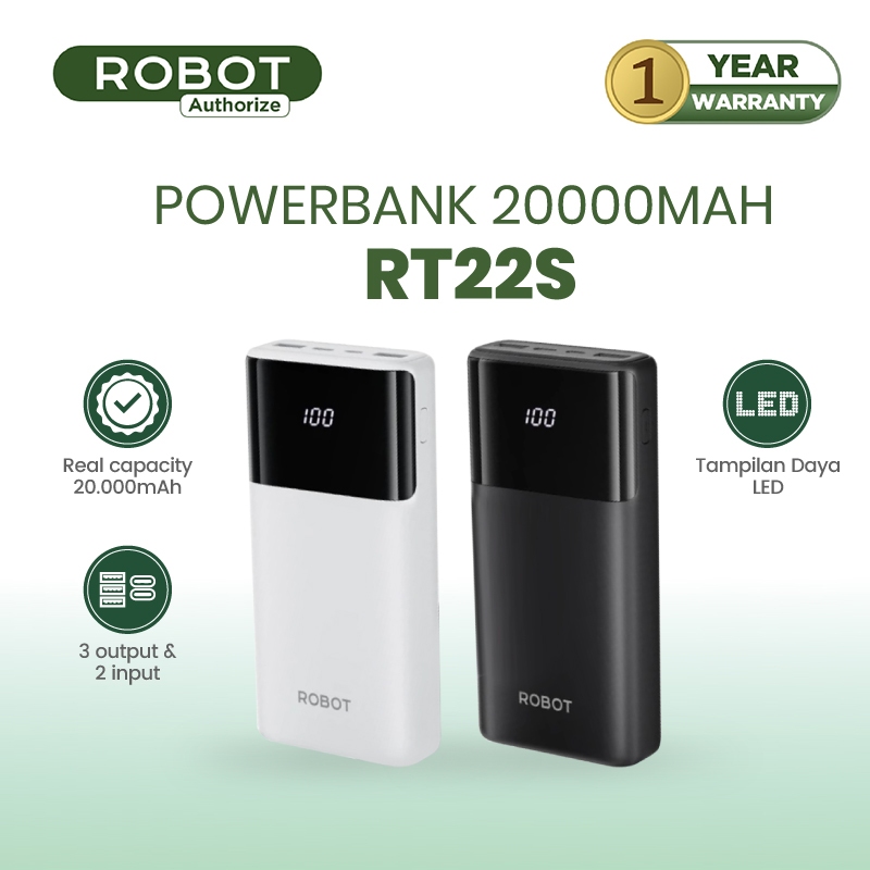 Jual ROBOT RT22S Powerbank 20000mAh Smart Fast Charging 15W 3 Port ...