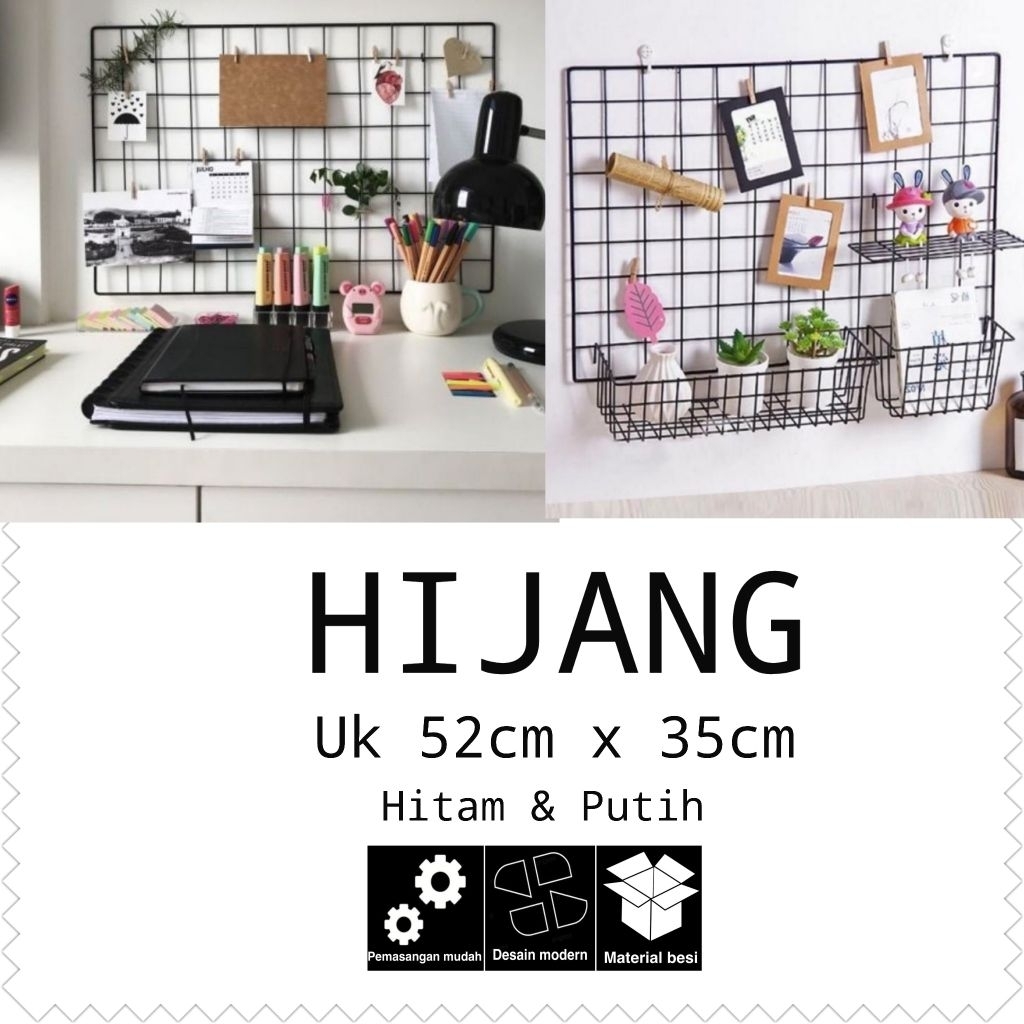 Jual HIJANG Grid wire WALL GRID pajangan foto besi kotak dekorasi rumah ...