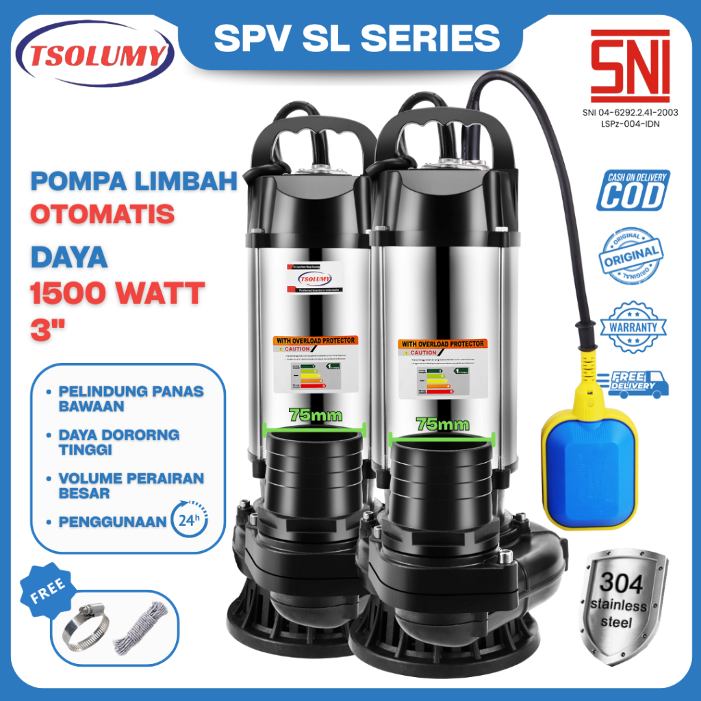 Jual Tsolumy Pompa Celup Air Kotor Bersih Manual Otomatis SPV-1500SL 3inch Mesin Pompa Air ...