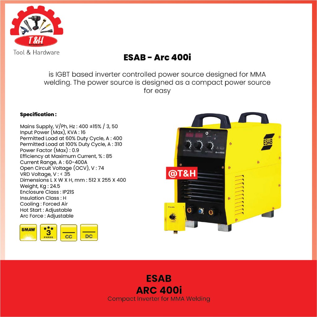 Jual ESAB Arc 400i / MMA Welding Machine Buddy Arc 400i / SMAW / STICK ...