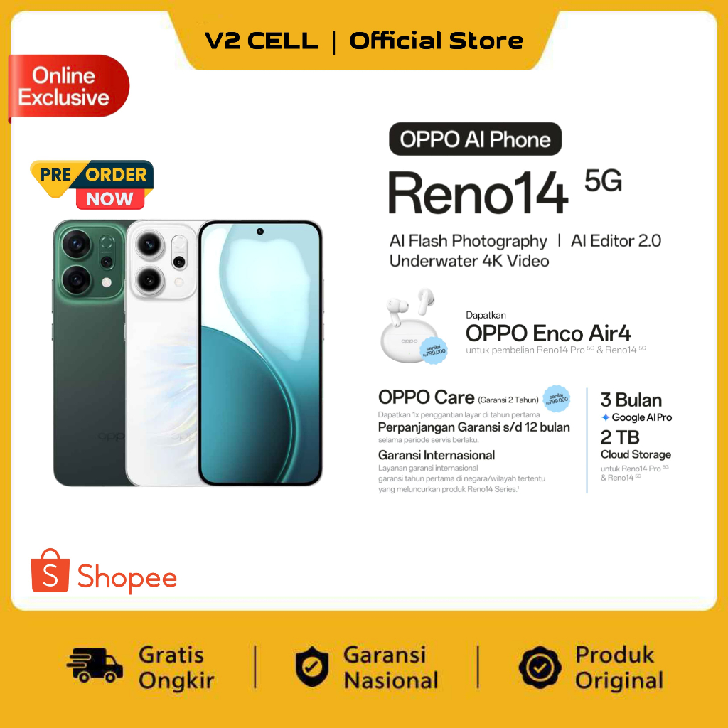 Jual PRE ORDER Oppo Reno 14 5G [8+256GB] [12+256GB] Mediatek Dimensity 8350 (4 nm) 6000mAh 80W ...