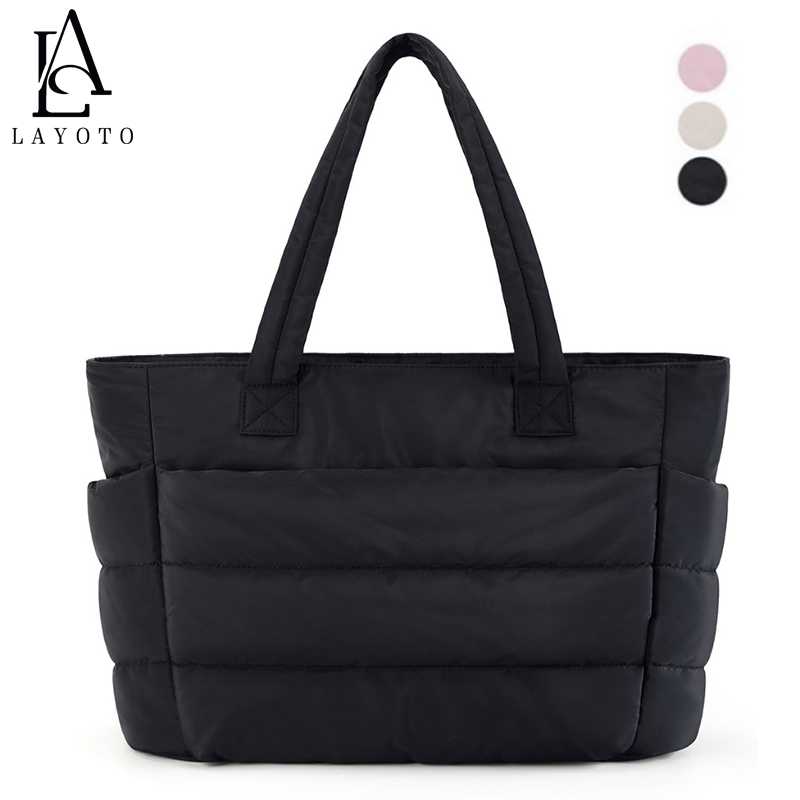 Jual LAYOTO Tas Wanita Tote Bag Black Lightweight Puffy Tas Kuliah Tote ...