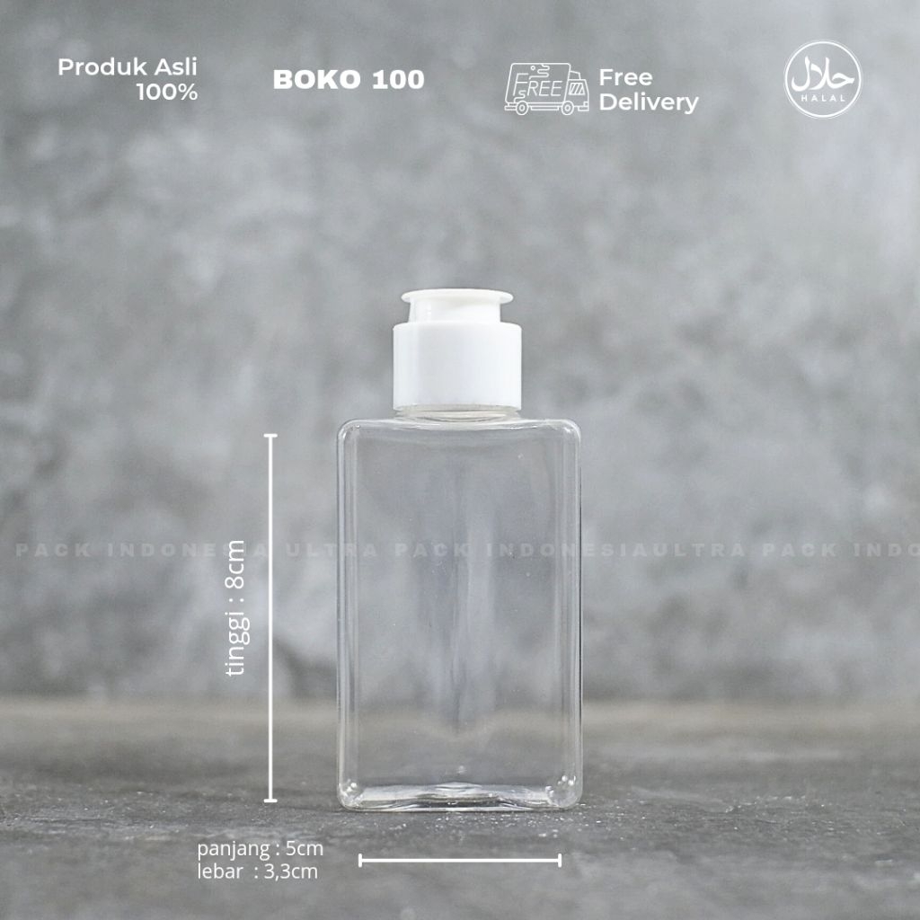 Jual KEMASAN BOTOL FLIPTOP ISI ULANG - BOTOL PET BOKO KOTAK 100ML CLEAR + FLIP TOP JAMUR ...