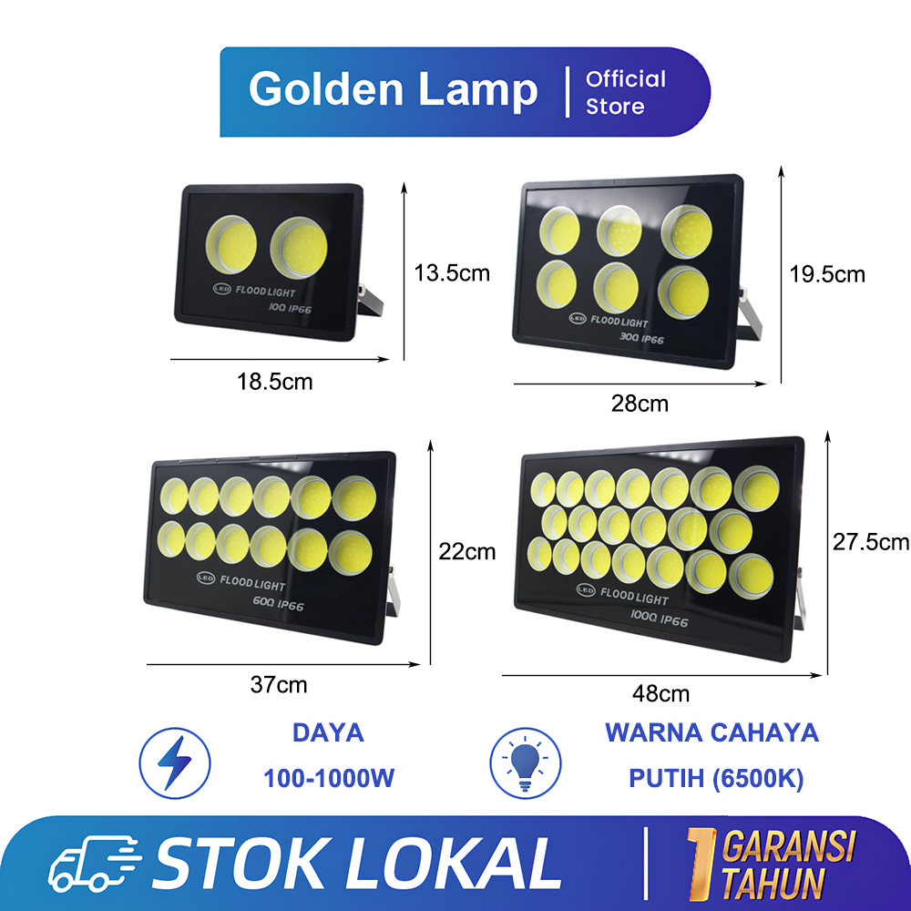 Jual Lampu Sorot LED COB 100W/300W/600W/1000W - Super Terang IP66 Tahan Air & Debu, Lampu Tembak ...