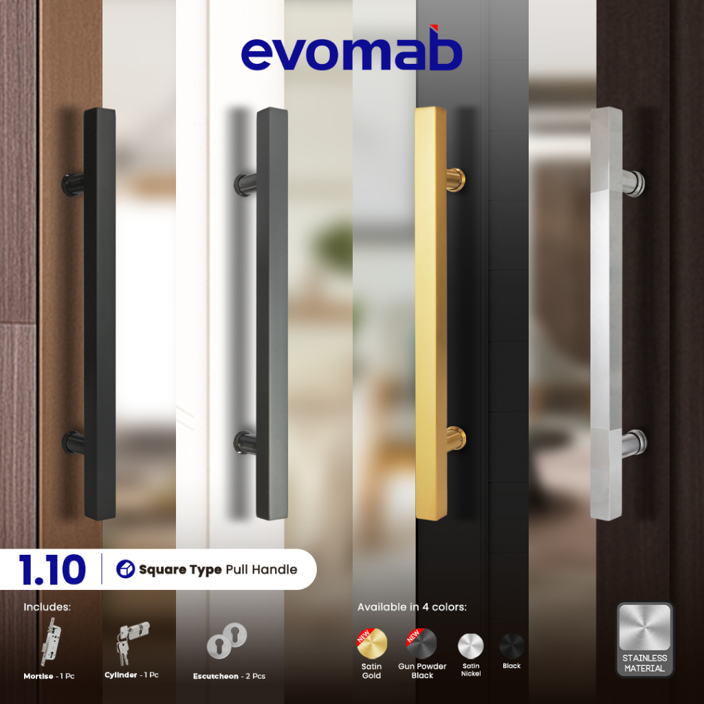 Jual evomab Pull Handle Gagang Pintu Minimalis Baut Tembus Modern Hitam ...
