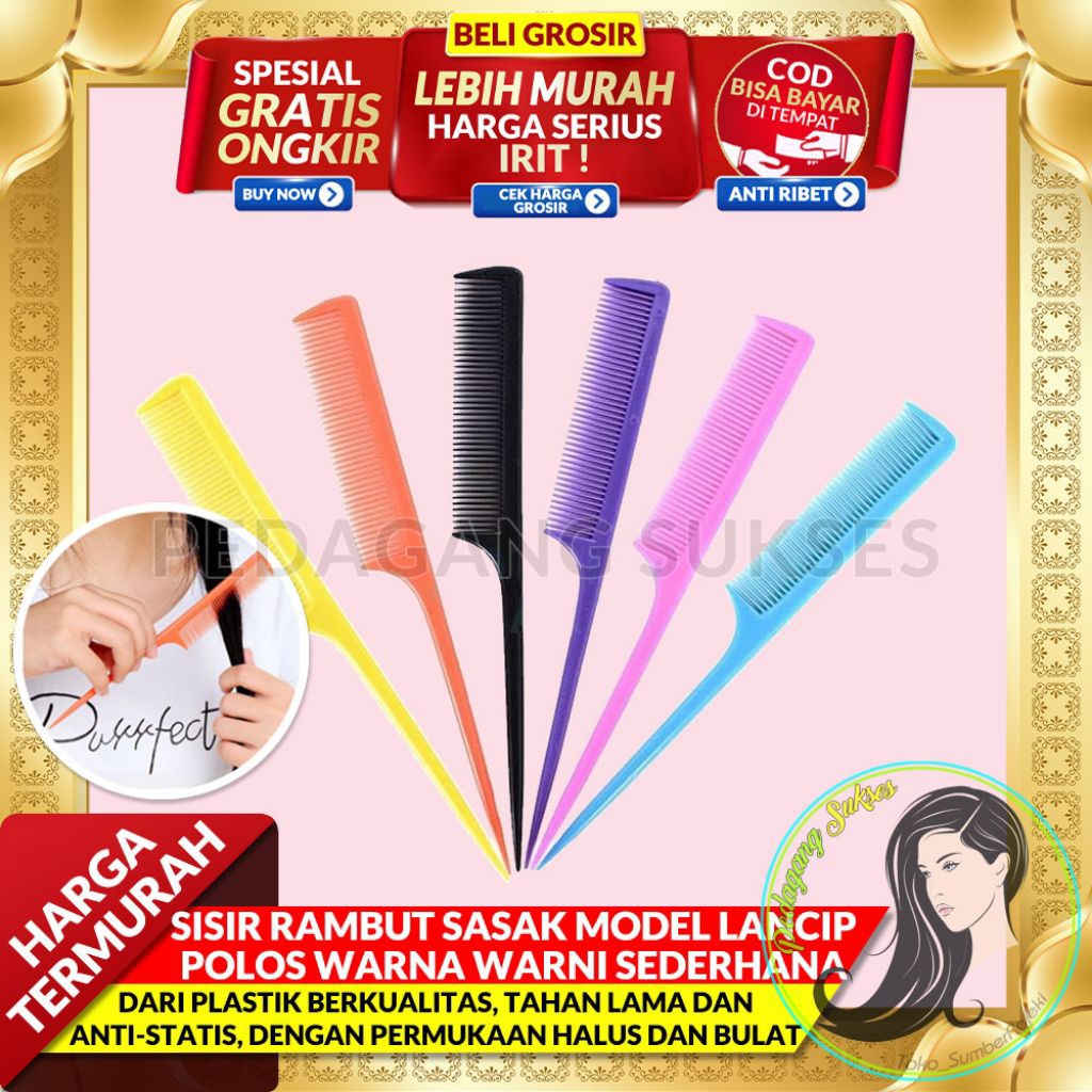 Jual GROSIR PASTI MURAH SISIR RAMBUT SASAK MODEL LANCIP Sisir Sasak Polos Warna Warni Sederhana ...