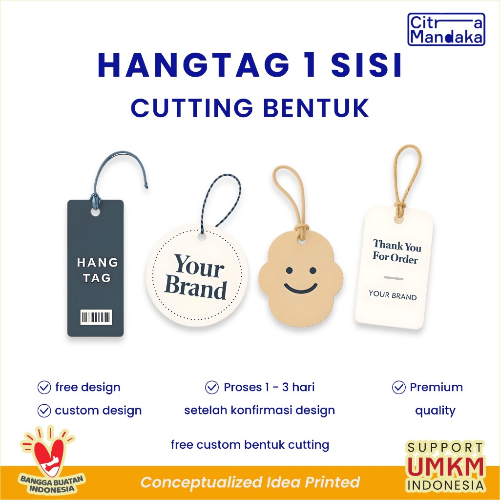 Jual Cetak Hang Tag 1 Sisi Custom Cutting Print Label Baju Souvenir Hampers Free Design | Shopee ...