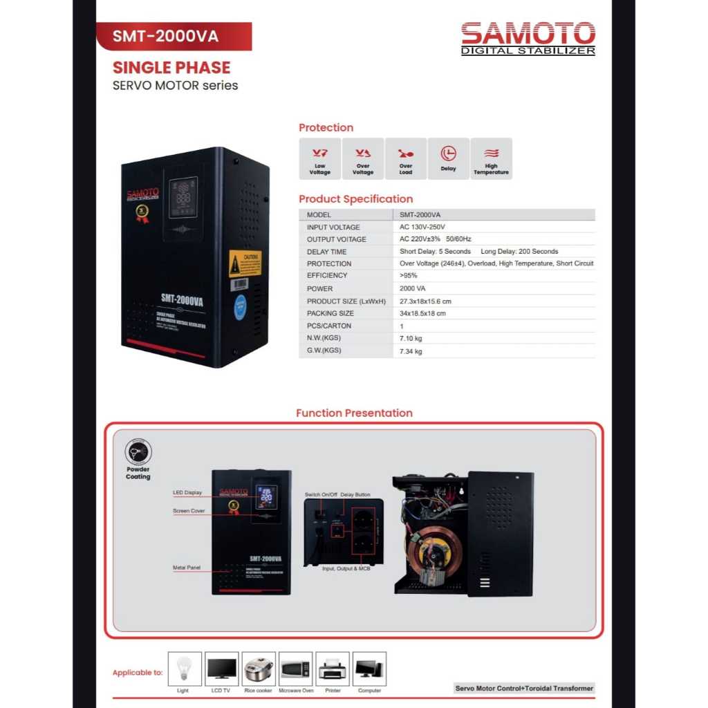 Jual Stavol SAMOTO 2000N / 2000 VA SMT-2000 Stabilizer Listrik Servo ...