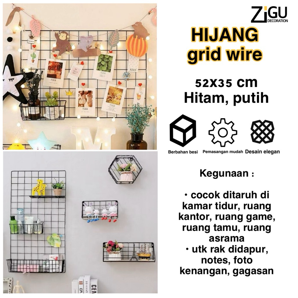 Jual Hijang Rak Pajangan Foto Grid Wire 35x52cm, Hiasan Dinding Grid ...