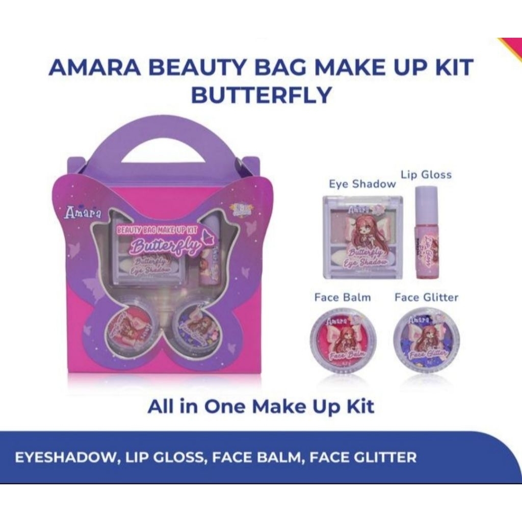 Jual AMARA BEAUTY BAG BUTTERFLY MAKEUP KIT ANAK ANAK TK SD SMP / PAKET ...