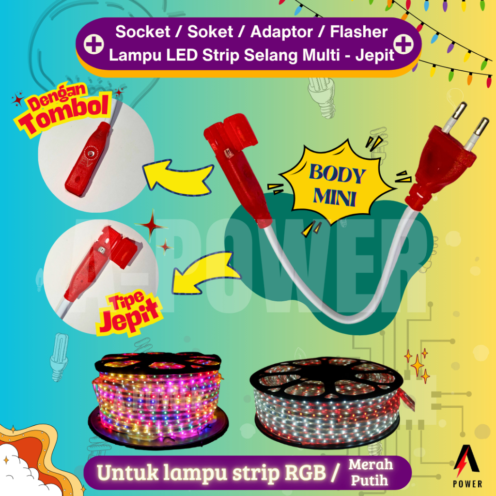 Jual Socket / Soket / Adaptor / Flasher Lampu LED Strip Selang Multi ...