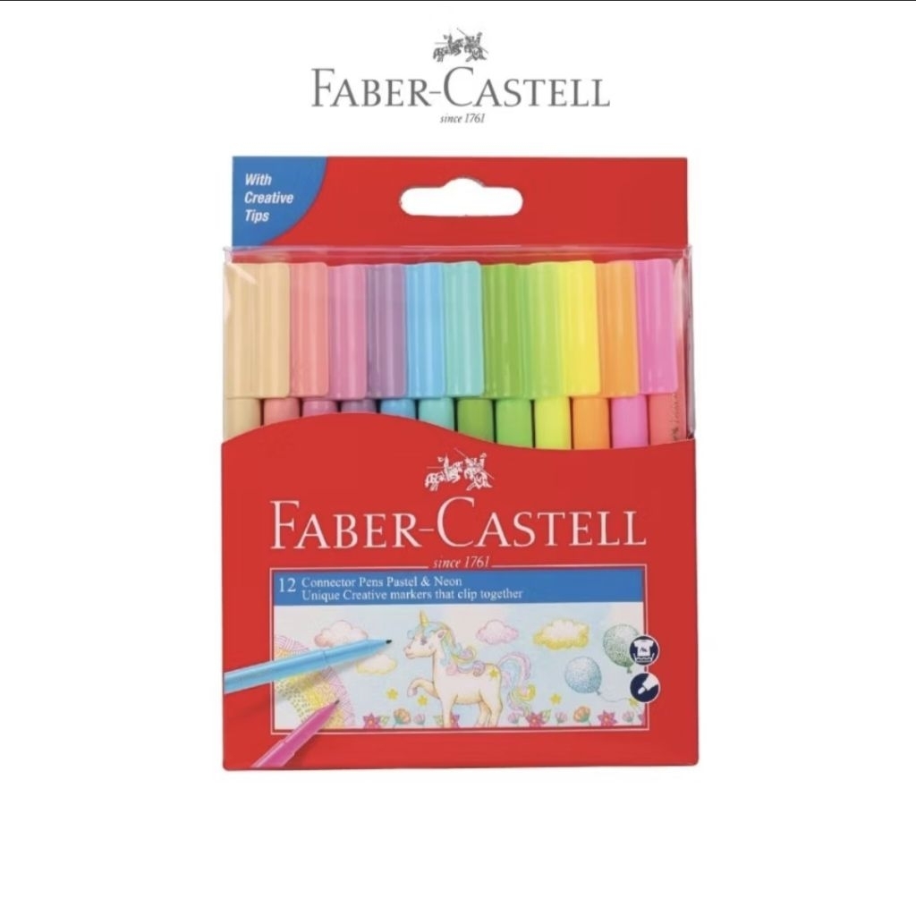 Jual Connector pen 12 warna neon & pastel Faber Castell / spidol 12 ...