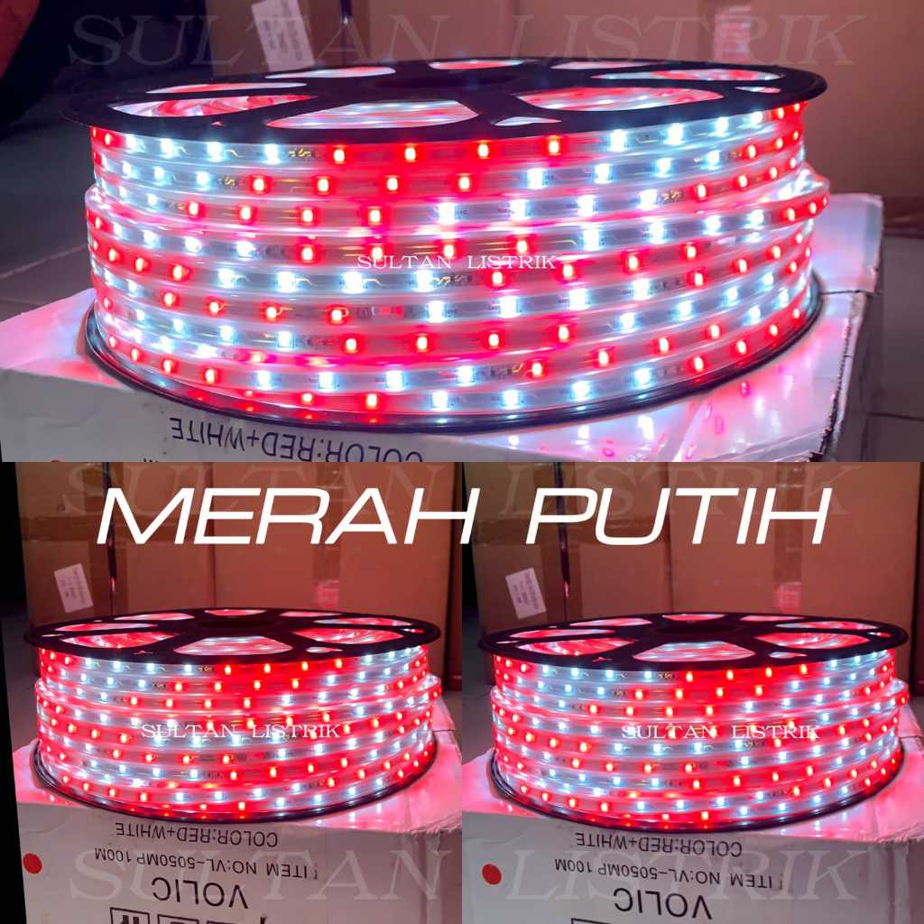 Jual LAMPU LED STRIP SELANG MERAH PUTIH 3528 2835 220V + ADAPTOR ...