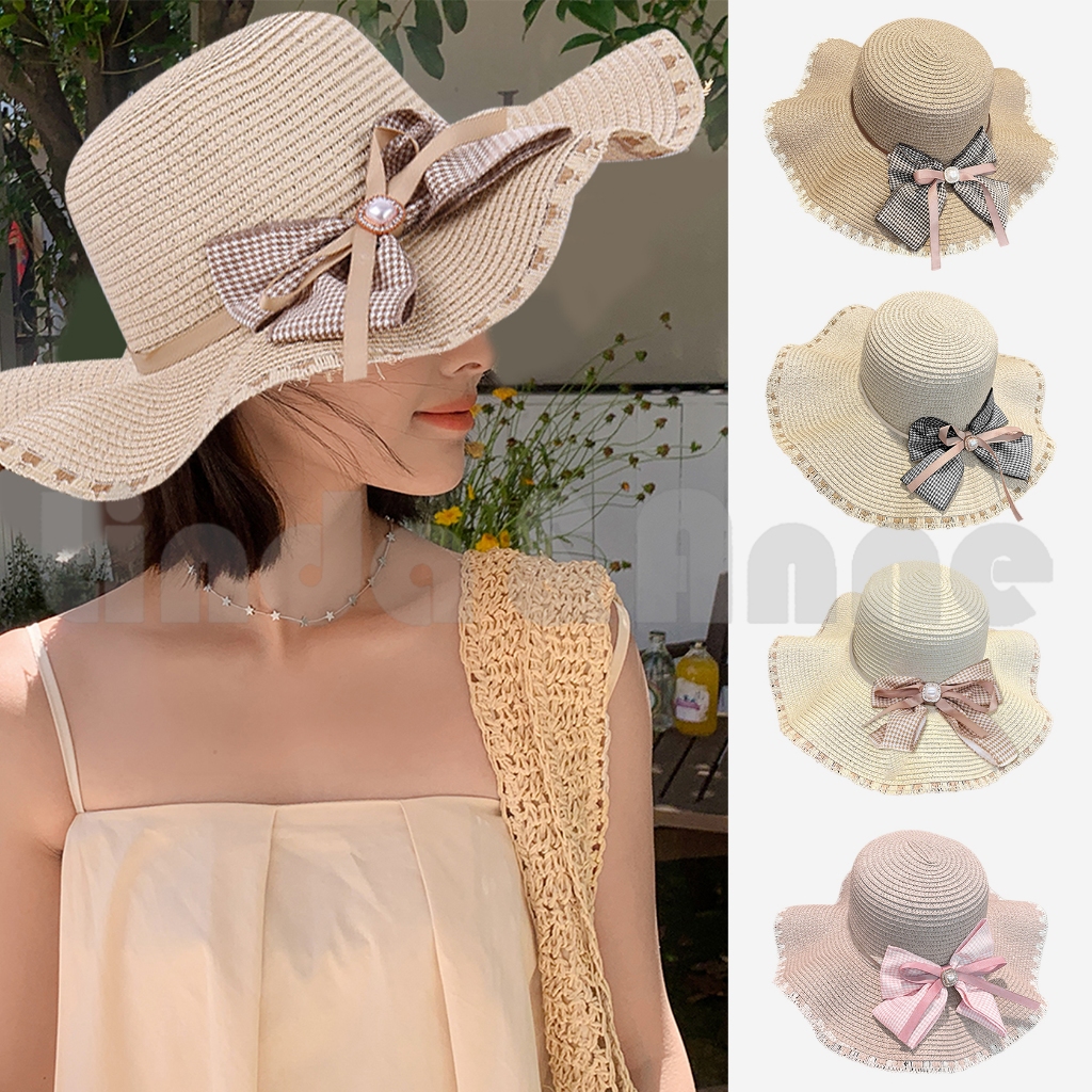 Jual L&A Topi Pantai Wanita Dewasa Paper Rajut Pita Beach Hat Topi Pelindung UV Fashionable ...