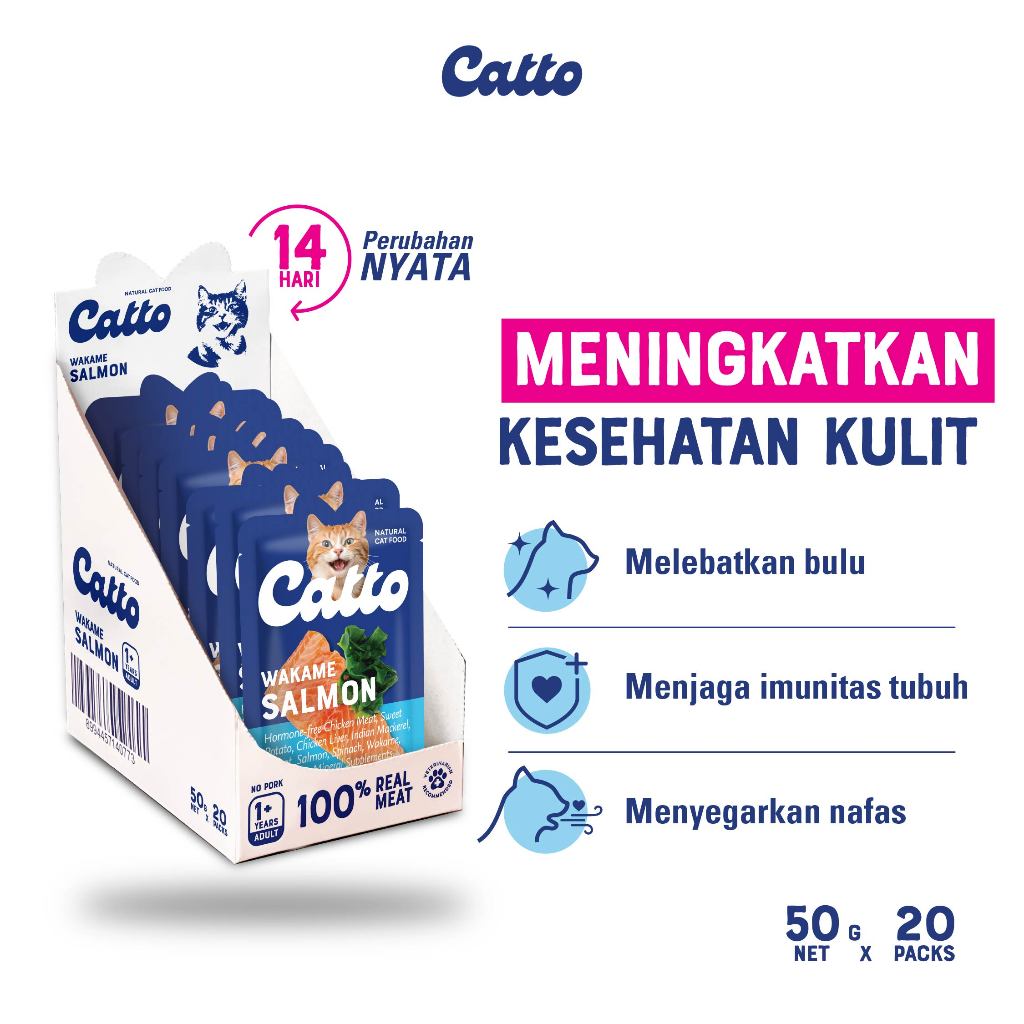 Jual Catto Makanan Kucing Basah Cat Food - Box Wakame Salmon Adult 50gr ...