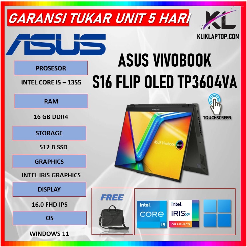 Jual Asus Vivobook S16 Flip Oled TP3604VA Touch i5 1335 16GB 512GB ...