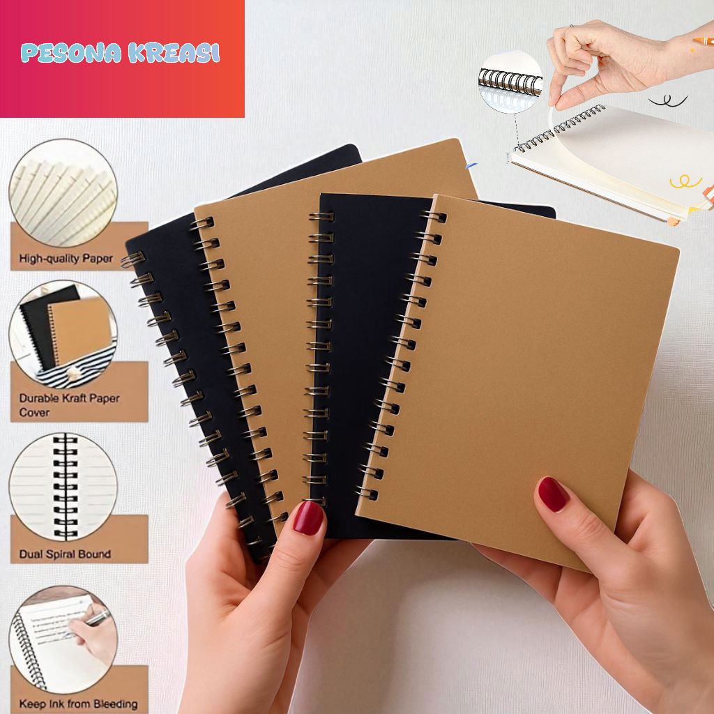 Jual Buku Spiral Hitam & Coklat Notebook A5 & A6 Vintage Aesthetic ...