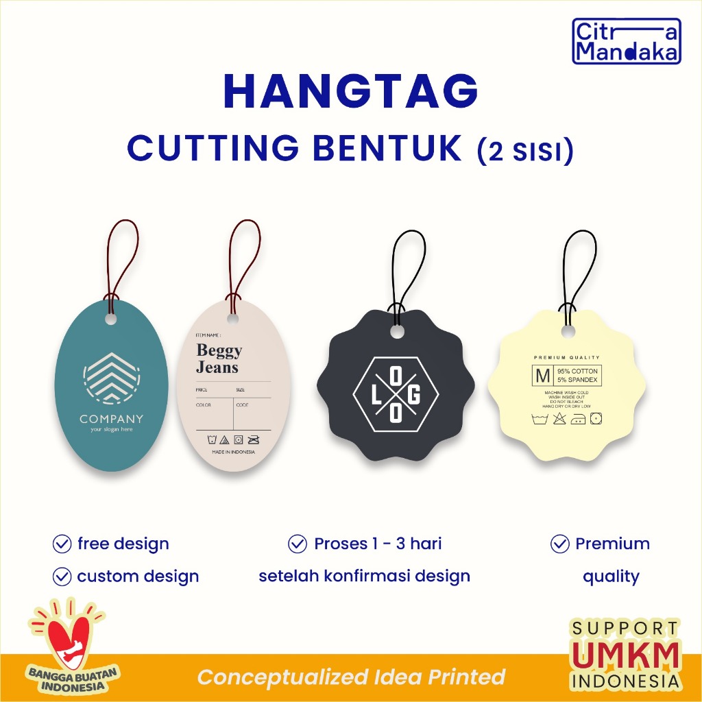Jual Hang Tag Souvenir Custom Cutting Bentuk Pola 2 Sisi Cetak Label ...