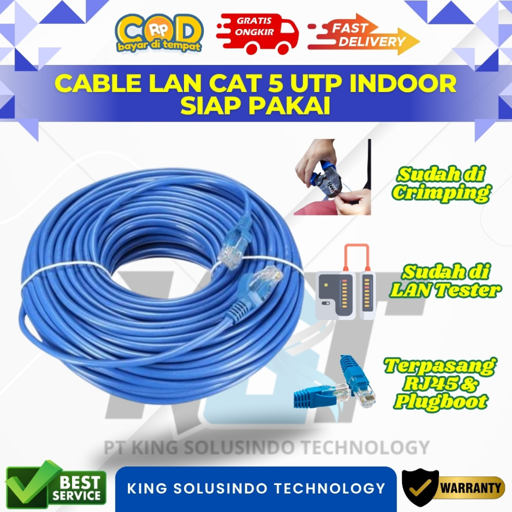 Jual Cable Kabel LAN Cat5e 20 Meter Gratis RJ45 NYK Dan Plugboot || Kabel LAN Indoor UTP 20M ...