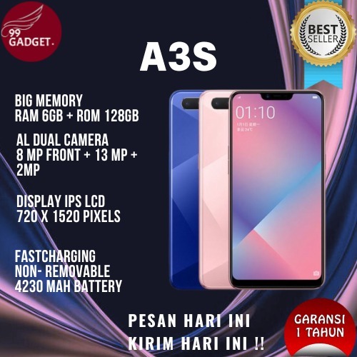 Jual SMARTPHONE OPPO A3S RAM 6/128GB ~SIGNAL 4G {BATERAI 4230 mAH} NEW BRAND FULLSET ~GARANSI 12 ...