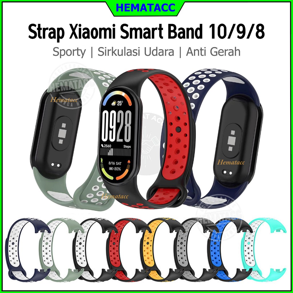 Jual Strap Mi Band 10 9 8 Sport Anti Gerah Tali Jam Xiaomi Smart Band 8 9 10 Two Tone Hematacc ...