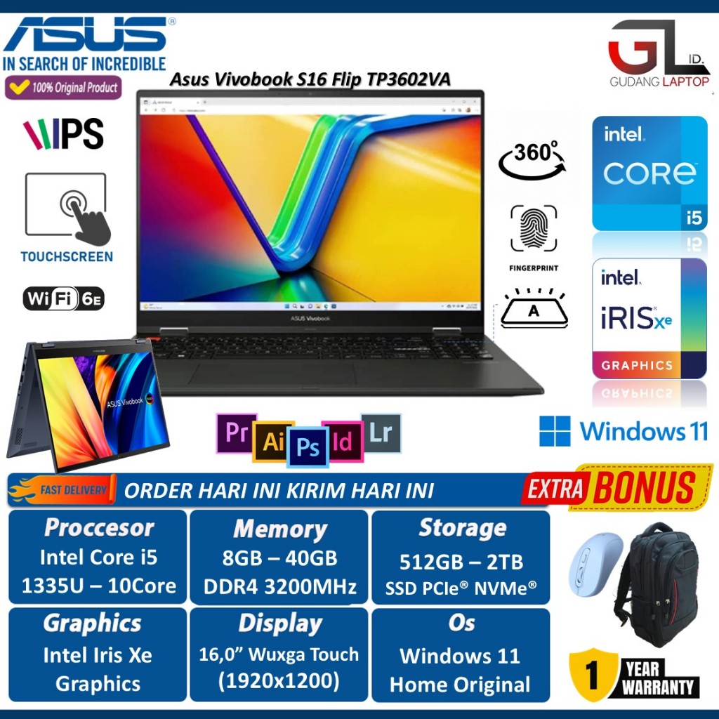Jual Laptop Asus Vivobook S16 Flip TP3604VA Intel i5 1335U RAM 40GB SSD ...