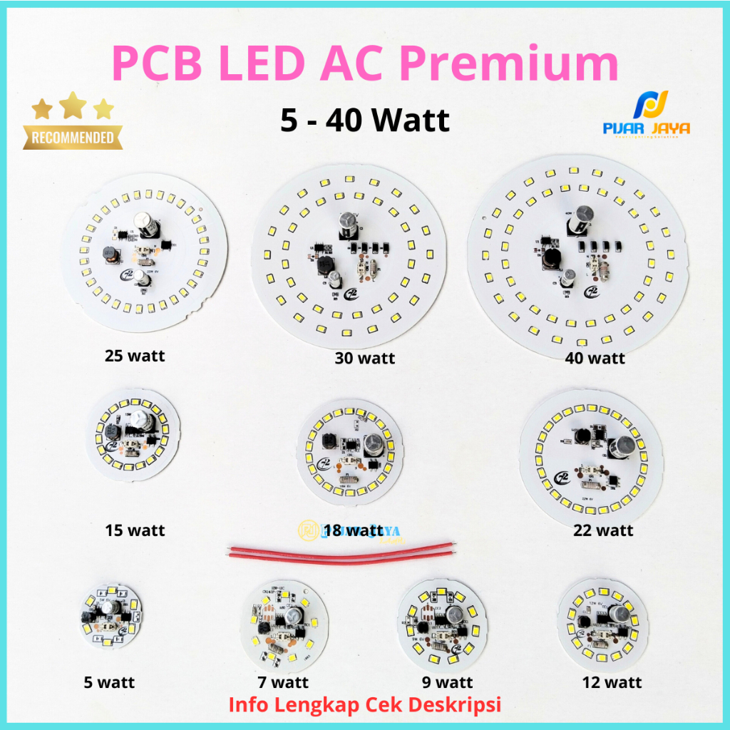 Jual PCB LED AC Premium 220V Watt Lengkap 5 7 9 12 15 18 20 25 30 40 ...