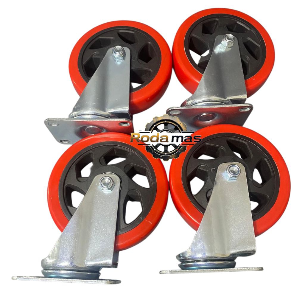 Jual roda pu merah 4 inch set ( 4 pcs roda hidup ) roda etalase 4in set ...