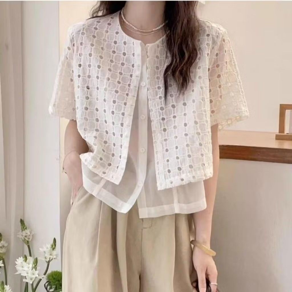 Jual 2979 grainda embroidered two layers shirt | Shopee Indonesia