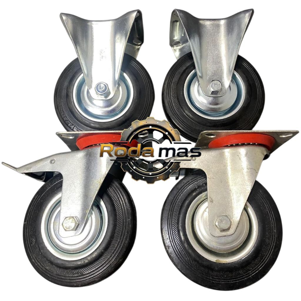 Jual roda troli karet 3 inch 1 set ( 2 roda rem + 2 roda mati ) roda ...