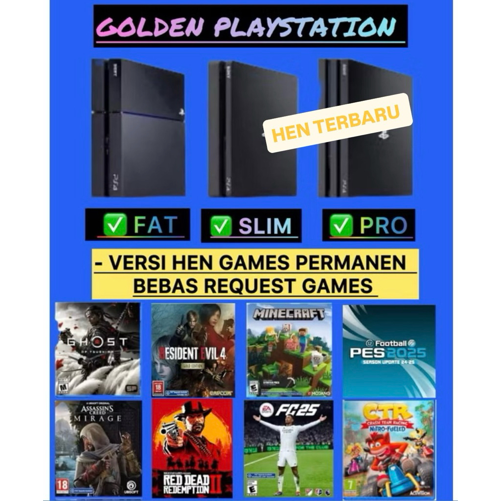 Jual PS4 HeN playstation 4 FAT/SLIM/PRO/ FULLGAMES Permanent OFFLINE ...