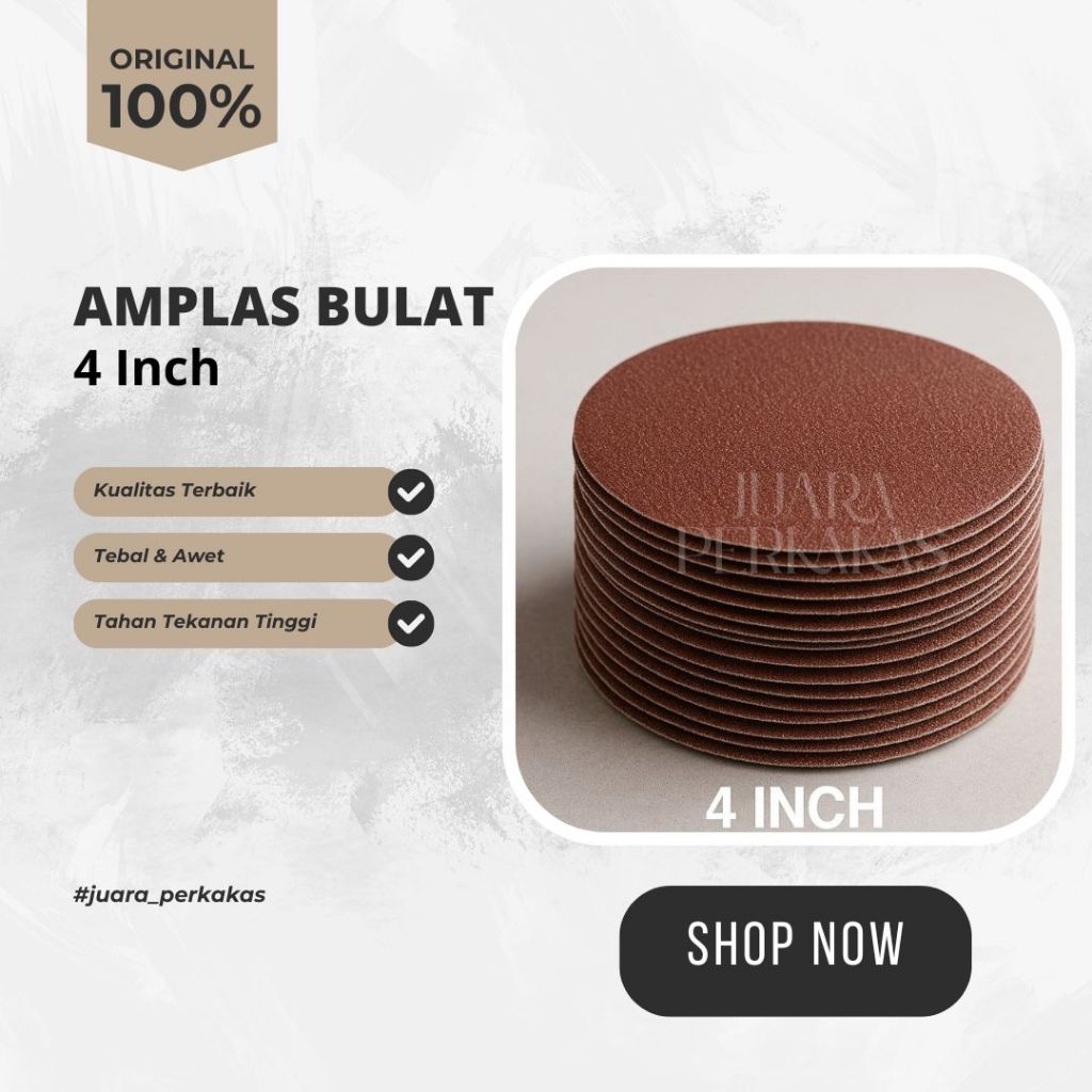 Jual Amplas Velcro Bulat 4” Amplas Sander Kayu Besi Dempul Grit 80 100 ...