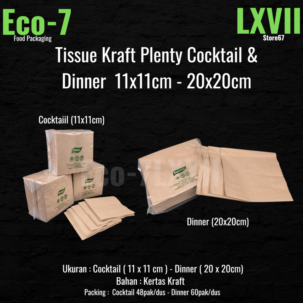 Jual Tissue Kraft Plenty Kertas Tisu Cocktail 11x11cm dan Dinner Napkin ...