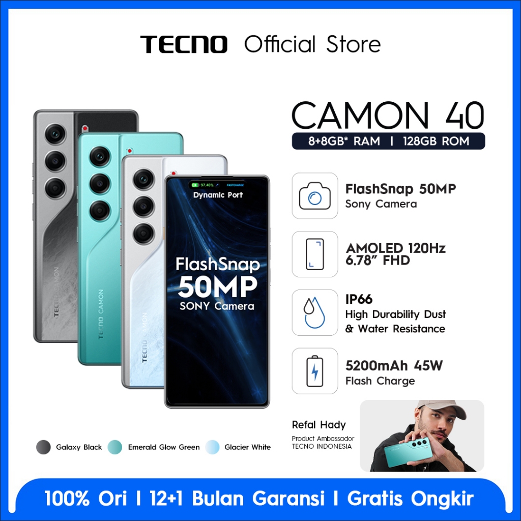 Jual [FLASHSNAP] TECNO CAMON 40 8+8GB*128 GB, 50MP Sony + 8MP Ultra ...