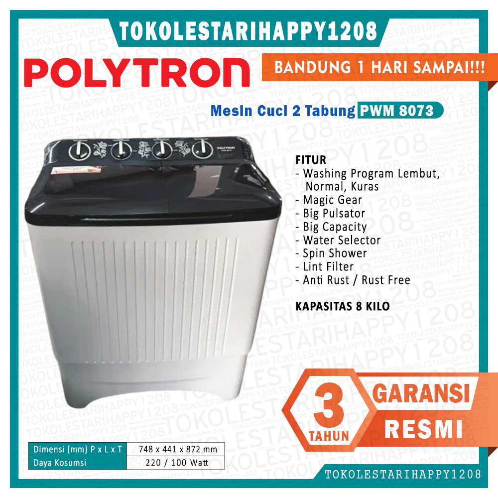 Jual Mesin cuci 2 tabung Polytron PWM 8366/8363/8073 Murah Garansi ...