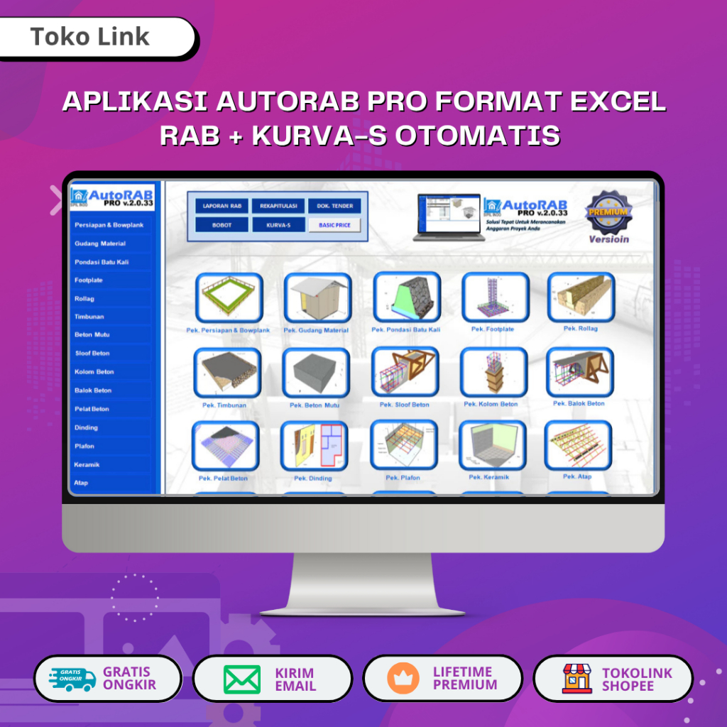 Jual Aplikasi AUTORAB PRO Format excel RAB + KURVA-S Otomatis Windows ...