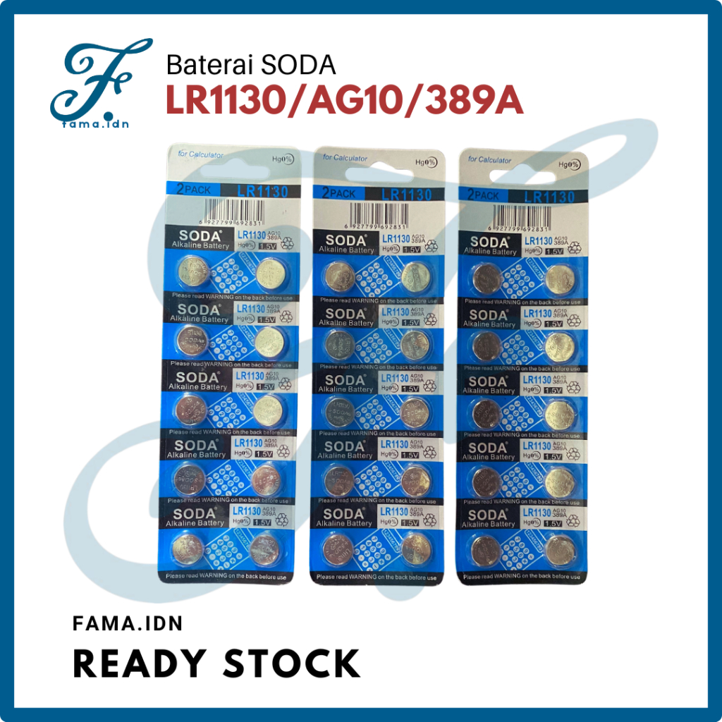 Jual Baterai Kancing SODA Bulat LR1130 AG10 Battery 389 SR54 LR54 ...
