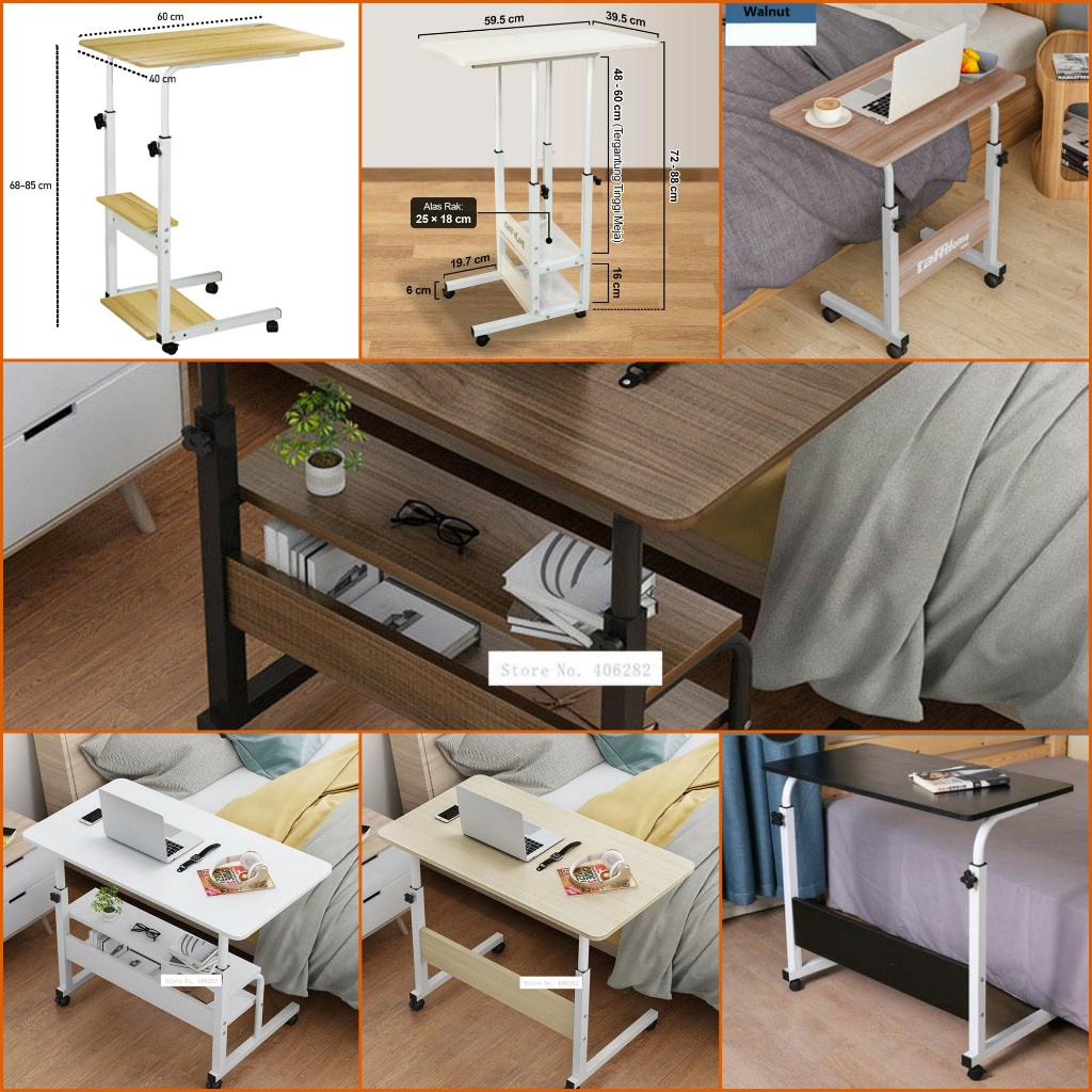 Jual Meja Pasien Laptop Overbed Table Portable Bedside Side Bed Stand Roda Sisi Kamar Makan ...